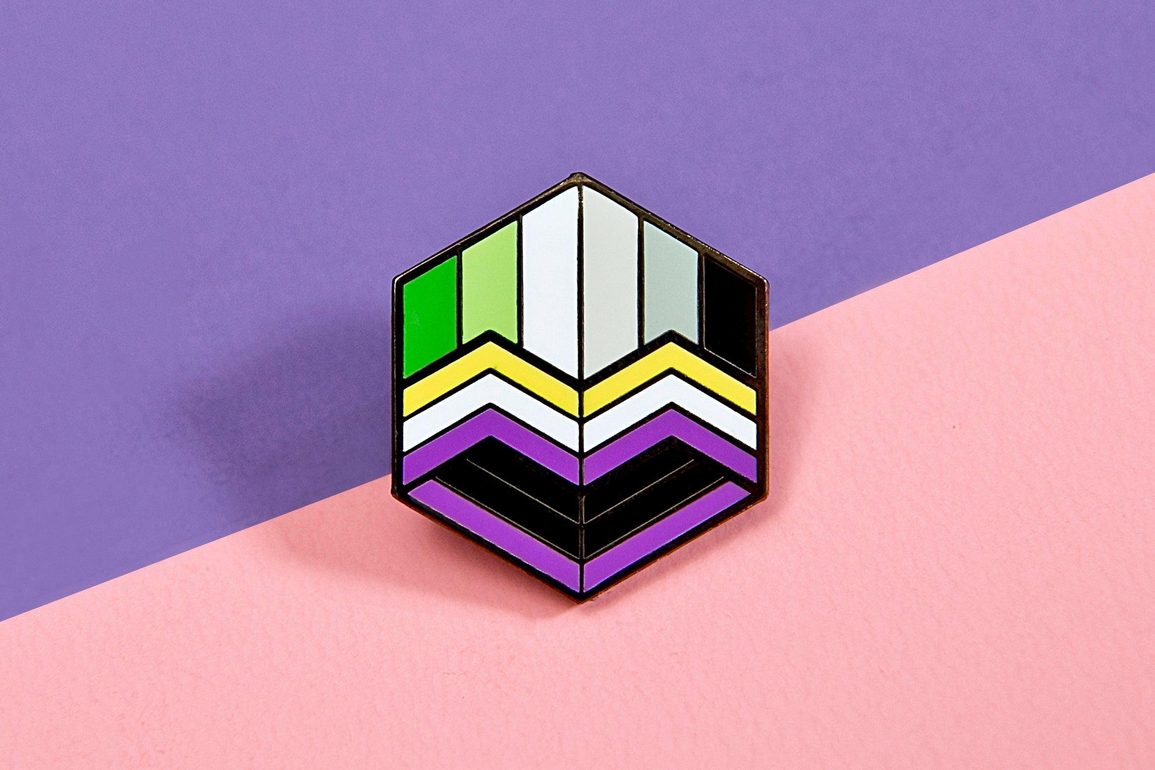 Non-Binary Aromantic Pride - Love Cube Pin | Proud Zebra