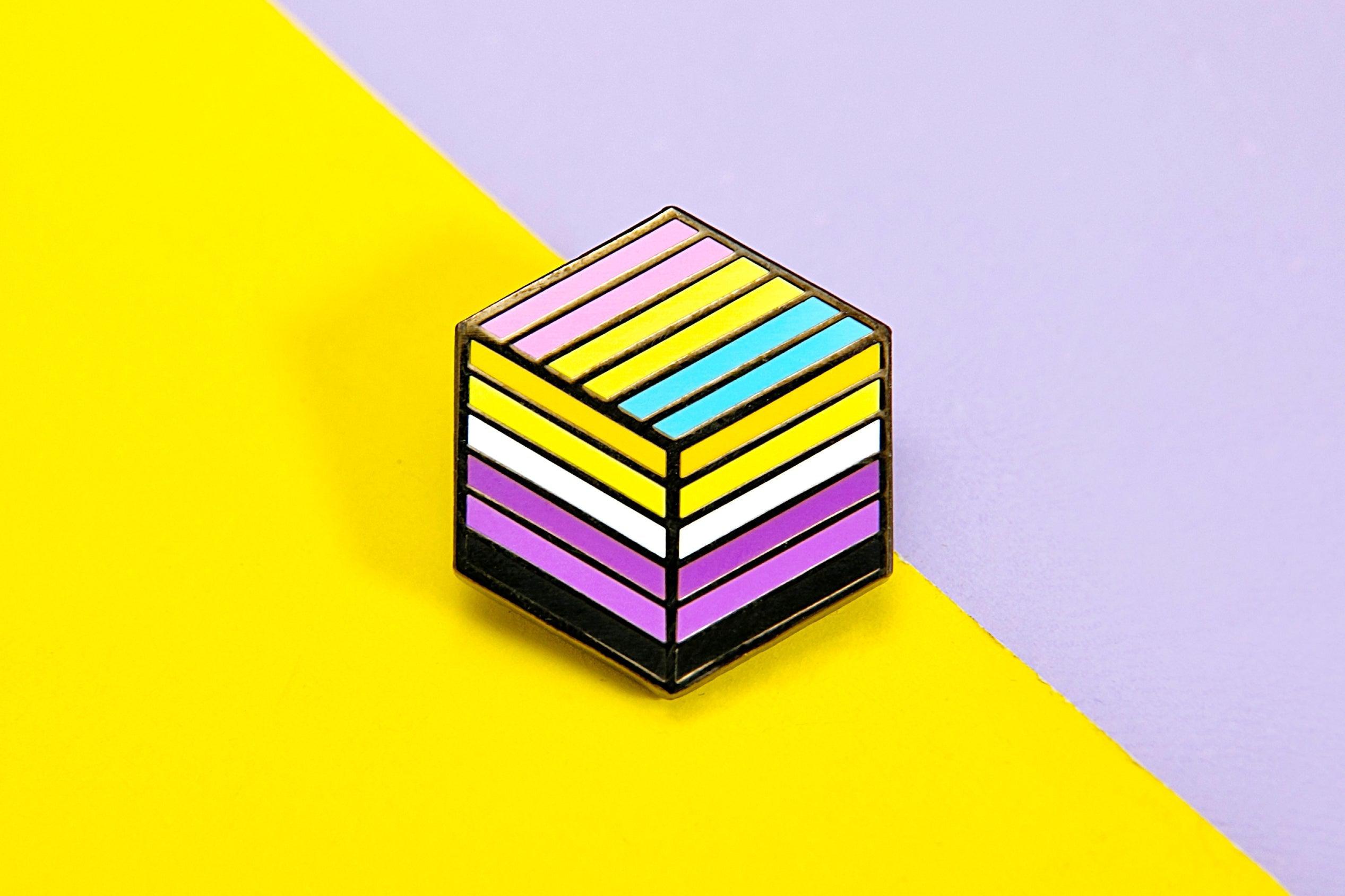 Non-Binary Pansexual Pride - Flag Cube Pin | Proud Zebra